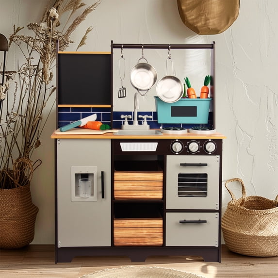 Kitchen Playset for Kids Ages 3-8, Wooden Pretend Play Kitchen with ...