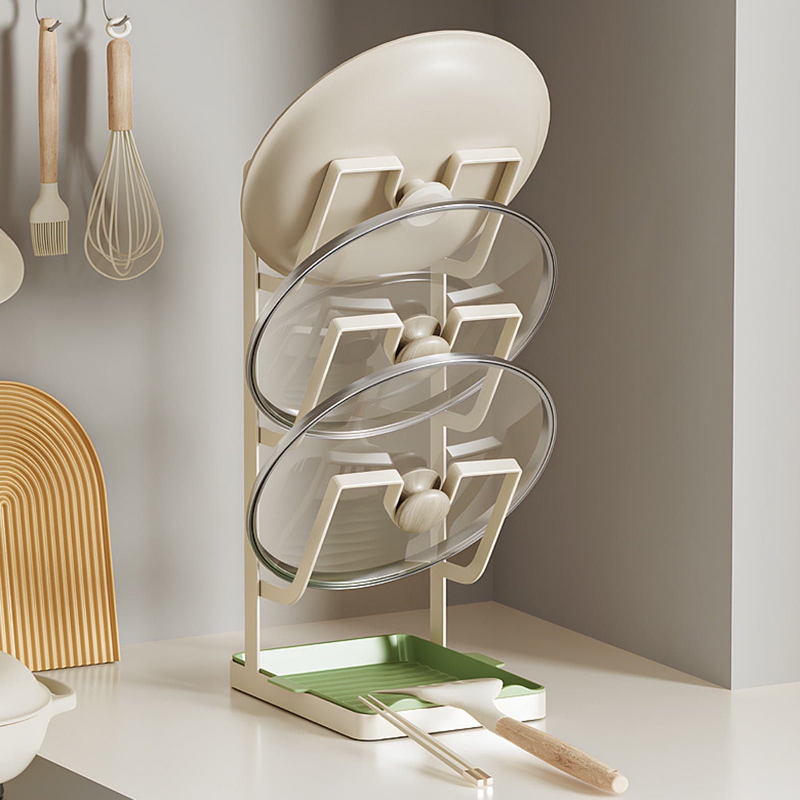 Kitchen Pot Lid Rack Three Layer Pot Lids Holder with Detachable Drain ...