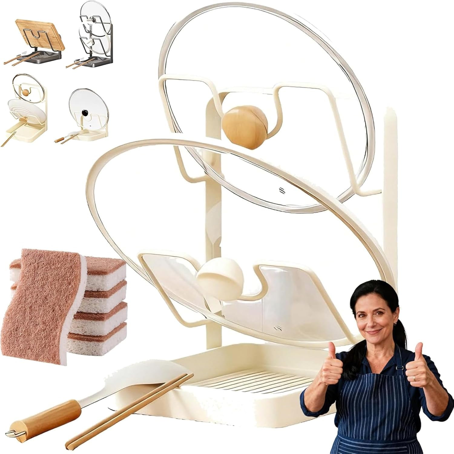 Kitchen Pot Lid Storage Rack, Double-layer Lid Holder While Cooking ...