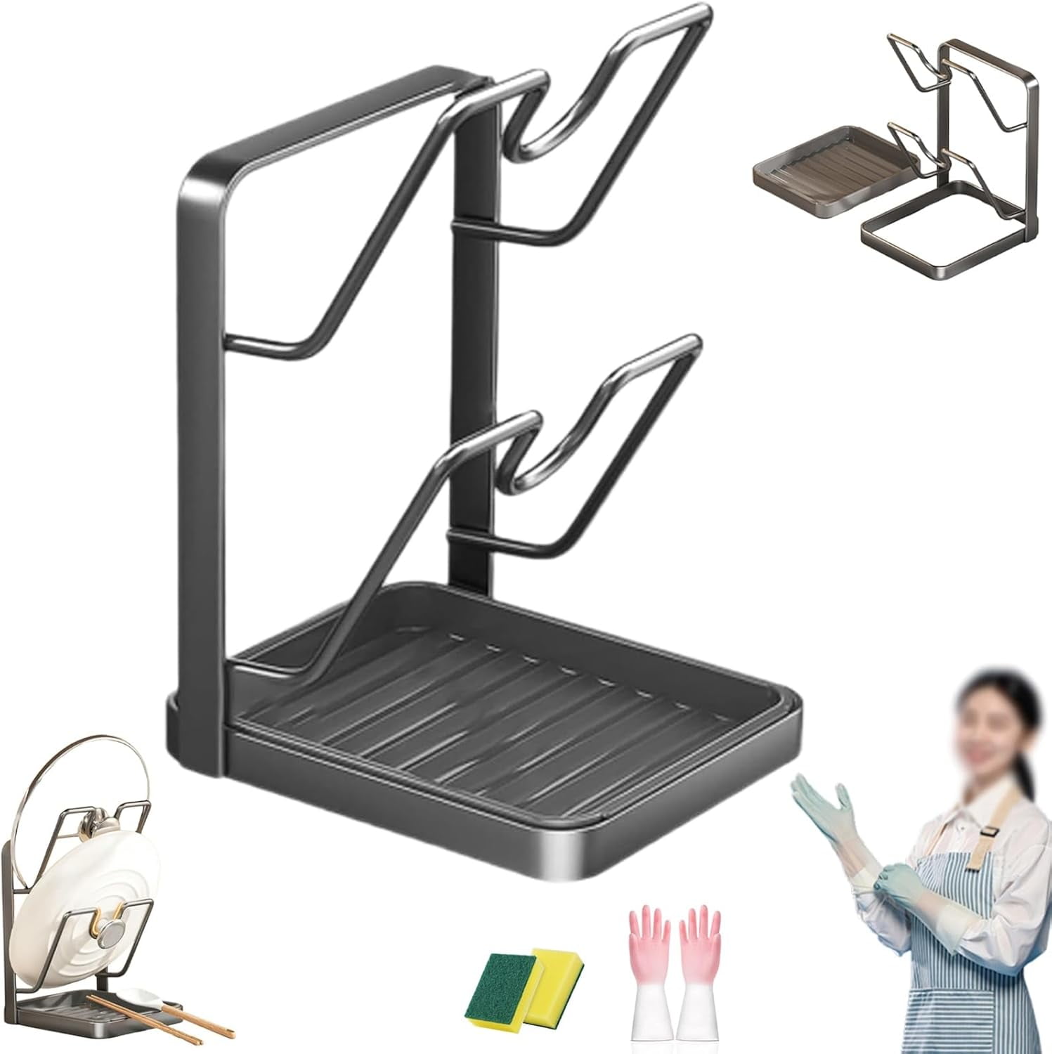 Kitchen Pot Lid Storage Rack, Multifunctional Pan Lid Holder Organizer ...