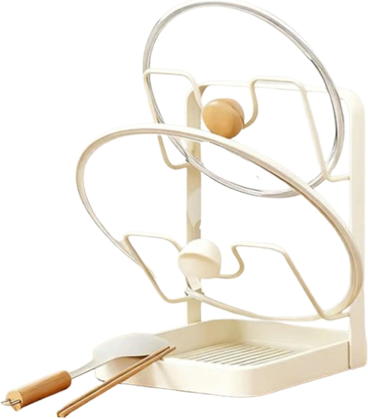 Kitchen Pot Lid Storage Rack，countertop shelf with a spoon holder can ...