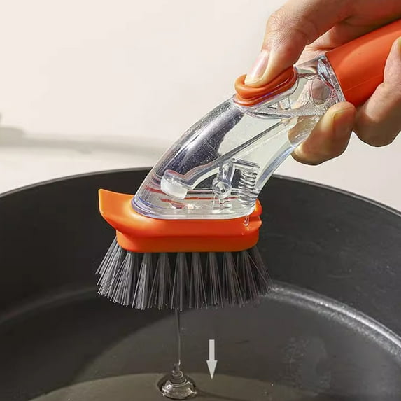 Kitchen Pot Scrubbing Brush with Built-In Soap Dispenser, Splash-Proof ...