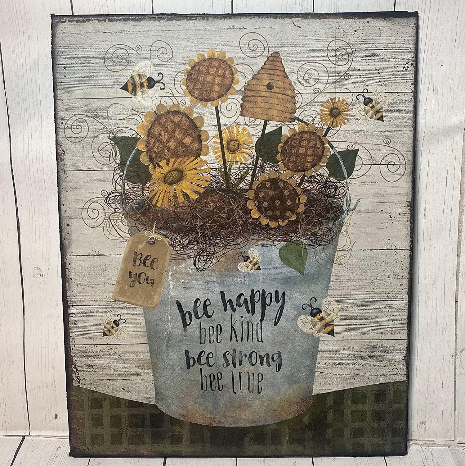 Kitchen Primitive Bee and Sunflower Sign, Rustic Wall Decor, Bee Garden ...