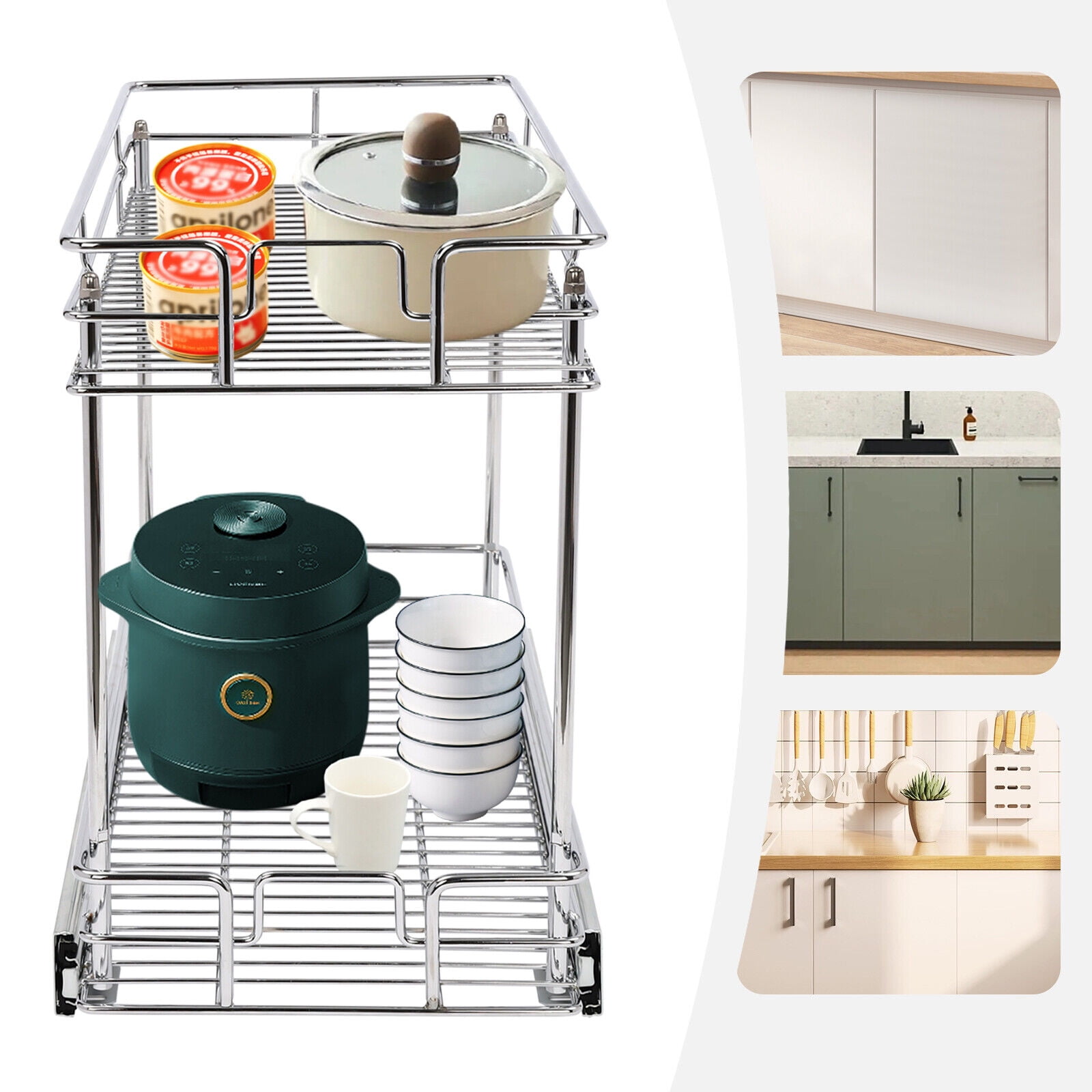 Kitchen Pull Out Cabinet Organizer 19.5"/16.5" W Slide Out Drawer ...
