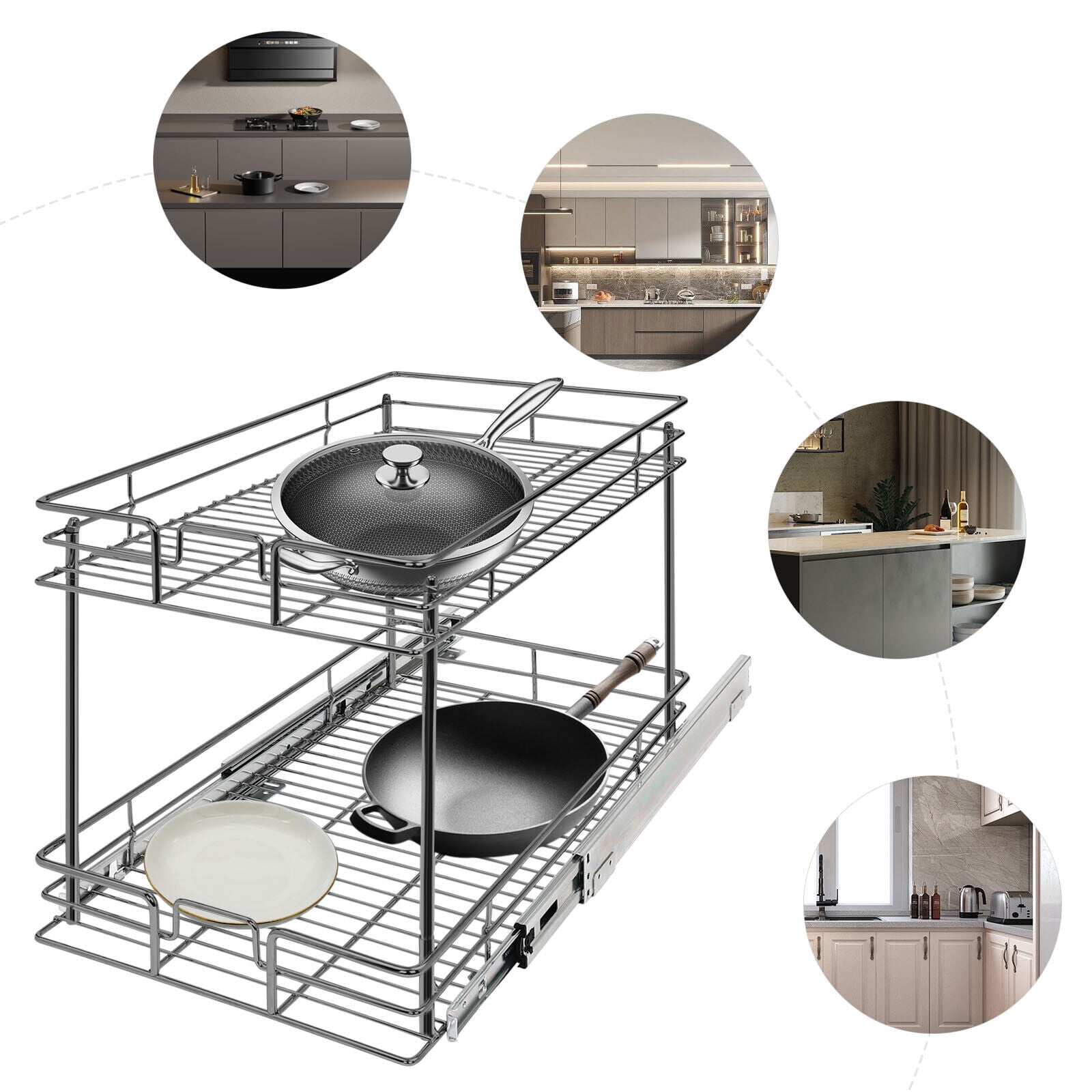 Kitchen Pull Out Cabinet Organizer 19.5"/16.5" W Slide Out Drawer ...