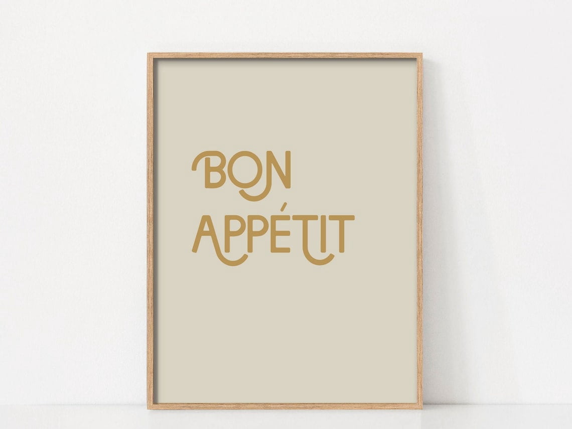 Kitchen Quote Poster Bon Appetit Wall Art Sign Minimalist For Dining ...