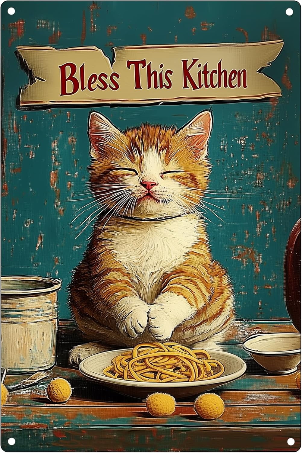 Kitchen Quotes Wall Decor - Bless This Kitchen Signs Metal Tin Sign Cat ...