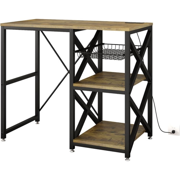 Kitchen Rack with Power Outlet Mini Fridge Cabinet with Mesh Basket ...