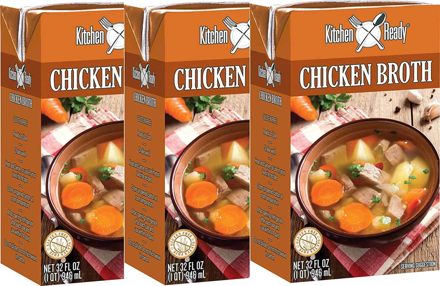 Kitchen Ready All Natural, Gluten Free Chicken Broth- THREE 32 fl. oz ...
