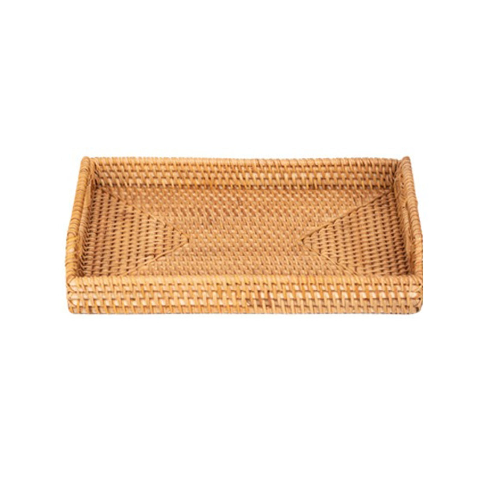 Kitchen Rectangle Rattan Serving Tray Woven Basket with Handles for ...