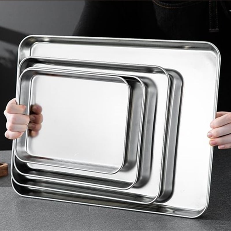 Kitchen Rectangle Stainless Steel Food Storage Serving Trays Sausage ...