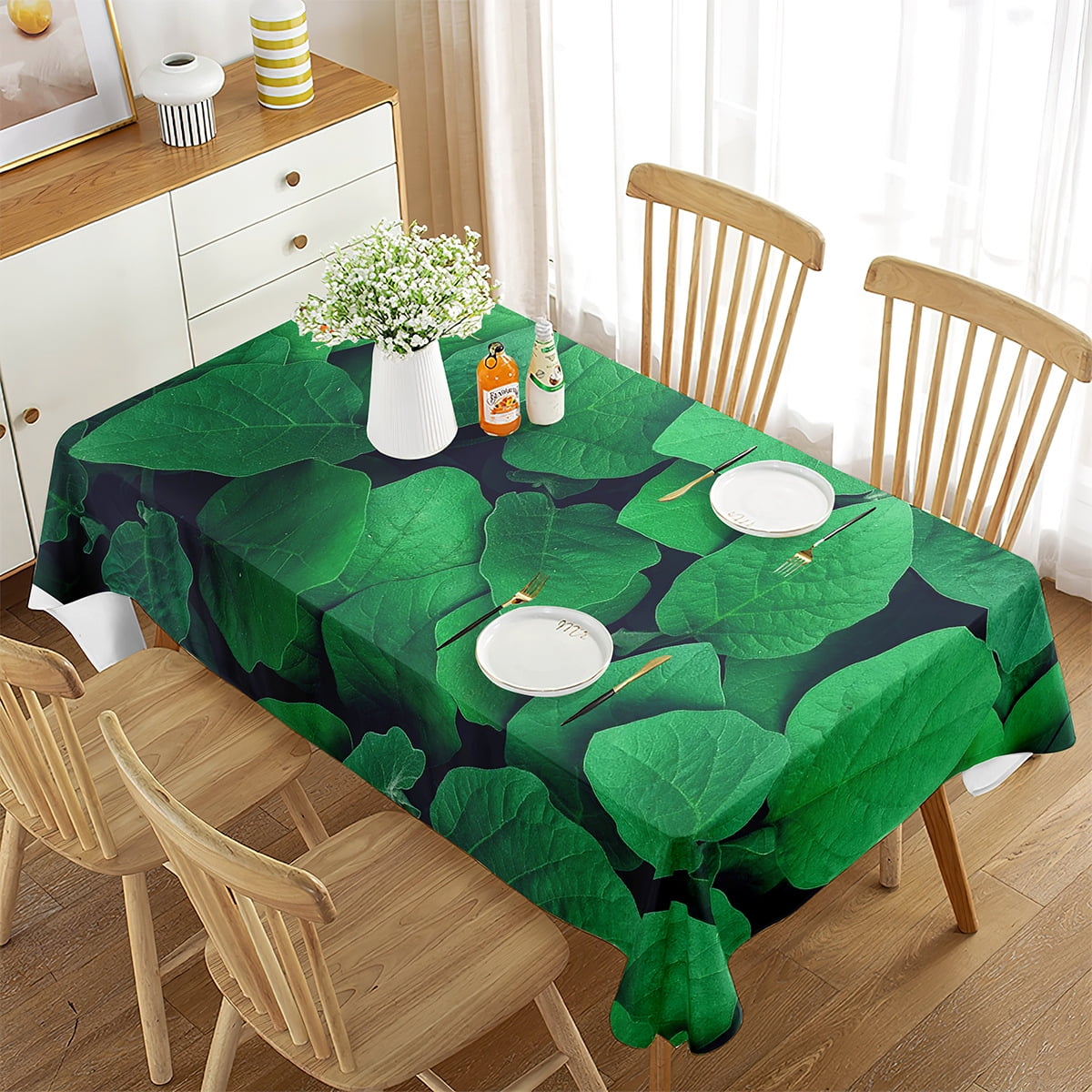 Kitchen Rectangular Waterproof Table Cloth Maple Leaf/green Leaf Coffee ...