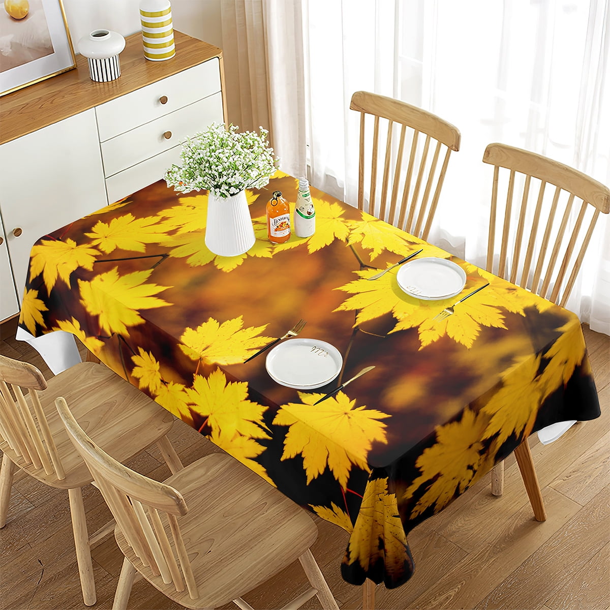 Kitchen Rectangular Waterproof Table Cloth Maple Leaf/green Leaf Coffee ...