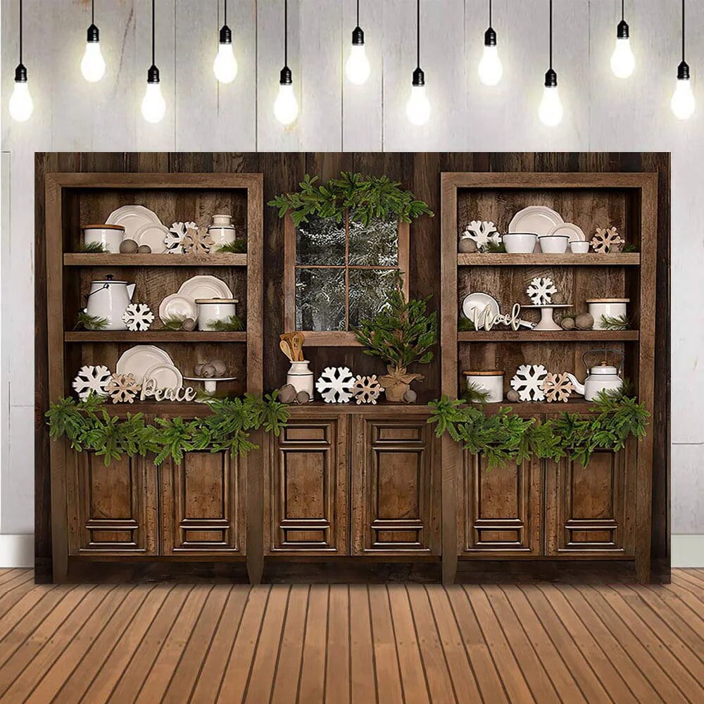 Kitchen Room Backdrop for Photography Winter Snow Christmas House Wood ...