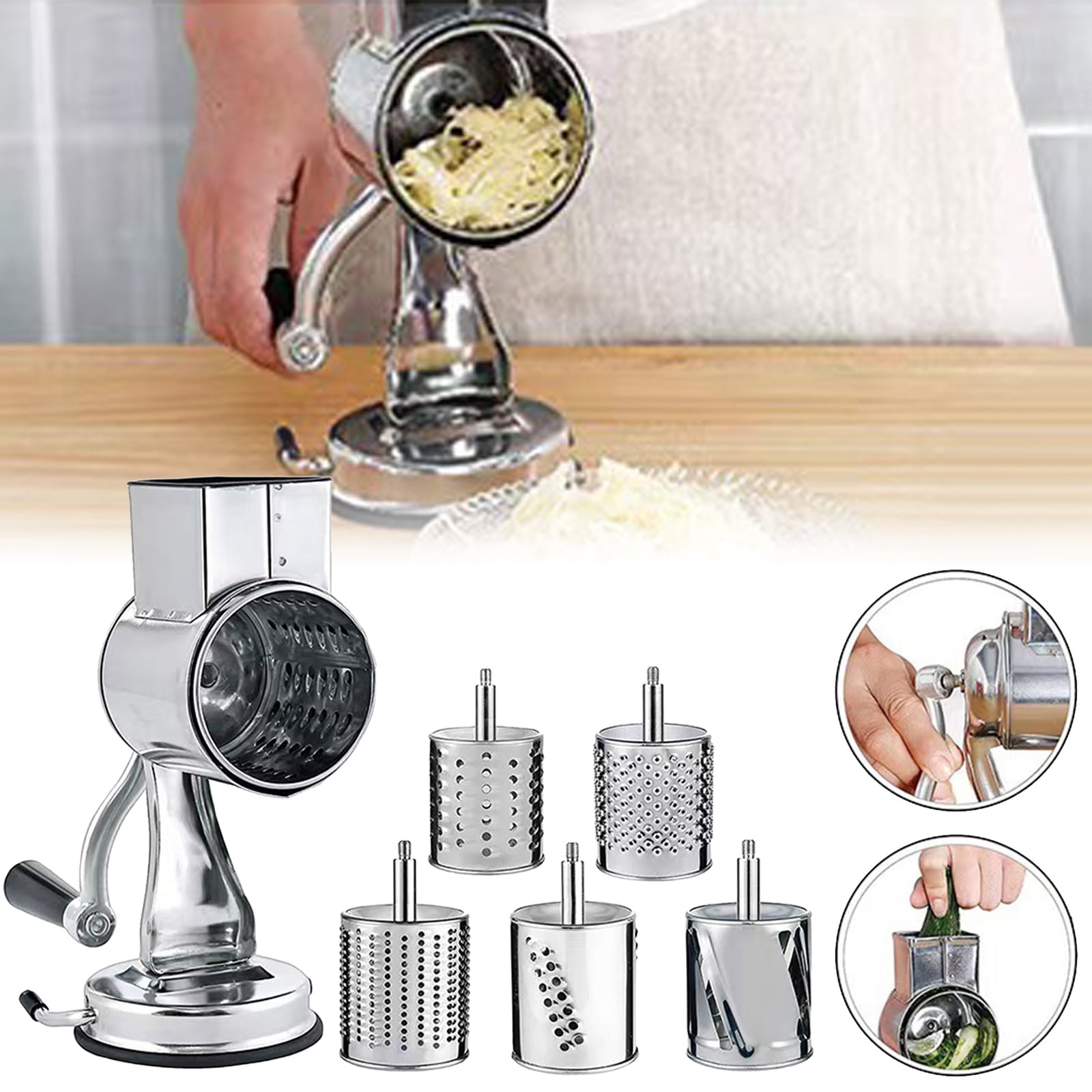 Kitchen Rotary Cheese Grater 5 Blade Cheese Shredder - Manual Hand ...