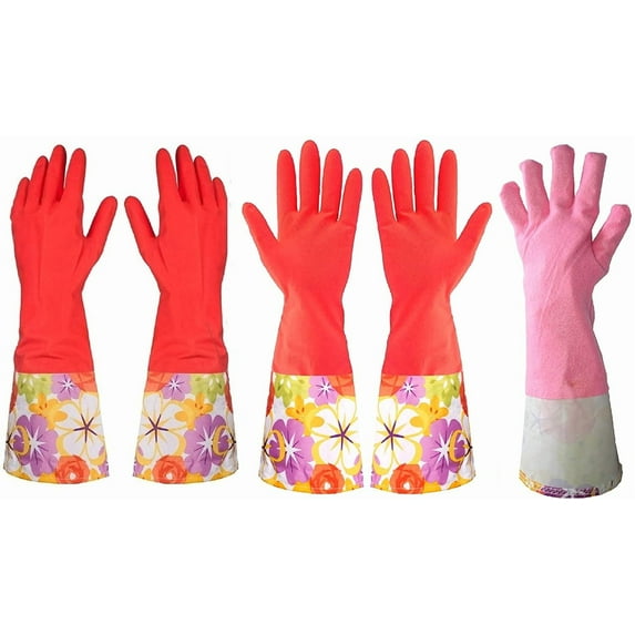Kitchen Rubber Cleaning Gloves with Warm Lining Household Thickening PU ...
