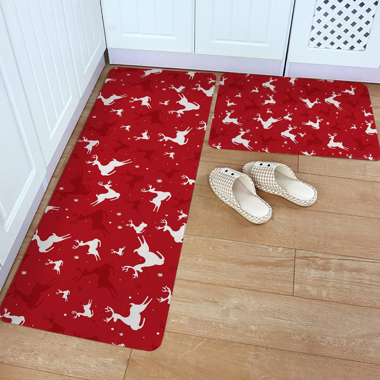 Kitchen Rug Mat Christmas Reindeer Snowflake, Set of 2, Anti-Fatigue ...
