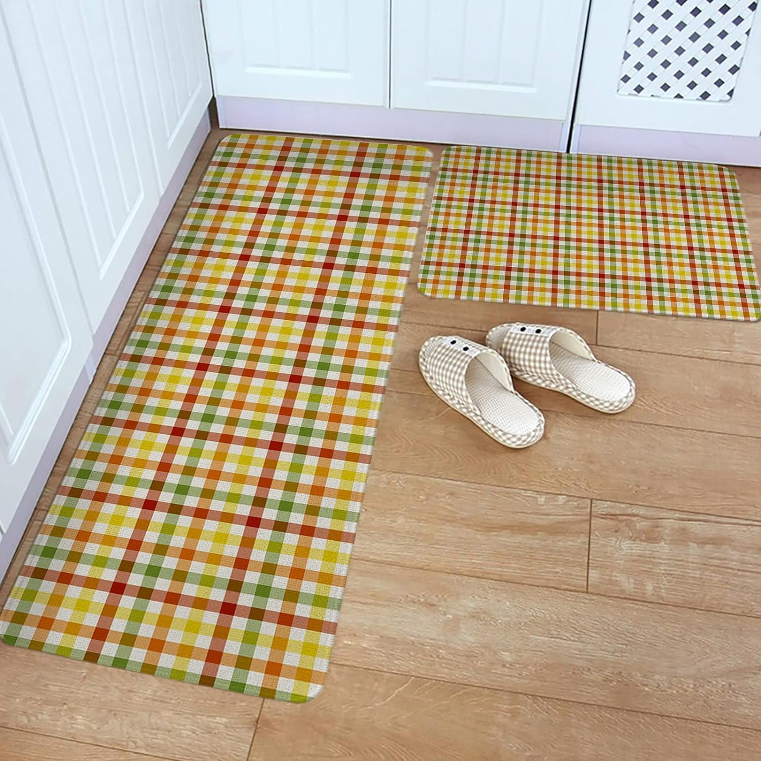 Kitchen Rug Mat Fall Buffalo Plaid, Set of 2, Anti-Fatigue Non-Skid ...