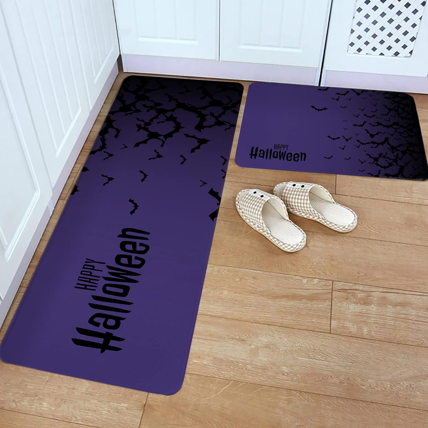 Kitchen Rug Mat Halloween Bat Pattern, Set of 2, Anti-Fatigue Non-Skid ...
