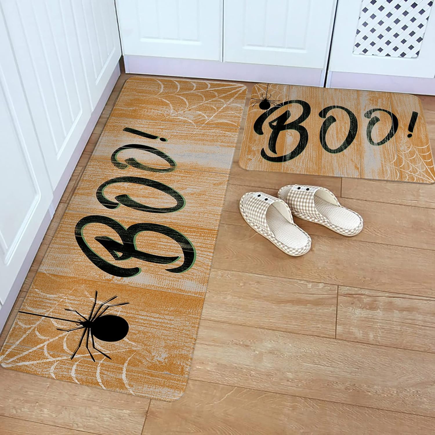 Kitchen Rug Mat Halloween Boo Cobweb, Set of 2, Anti-Fatigue Non-Skid ...