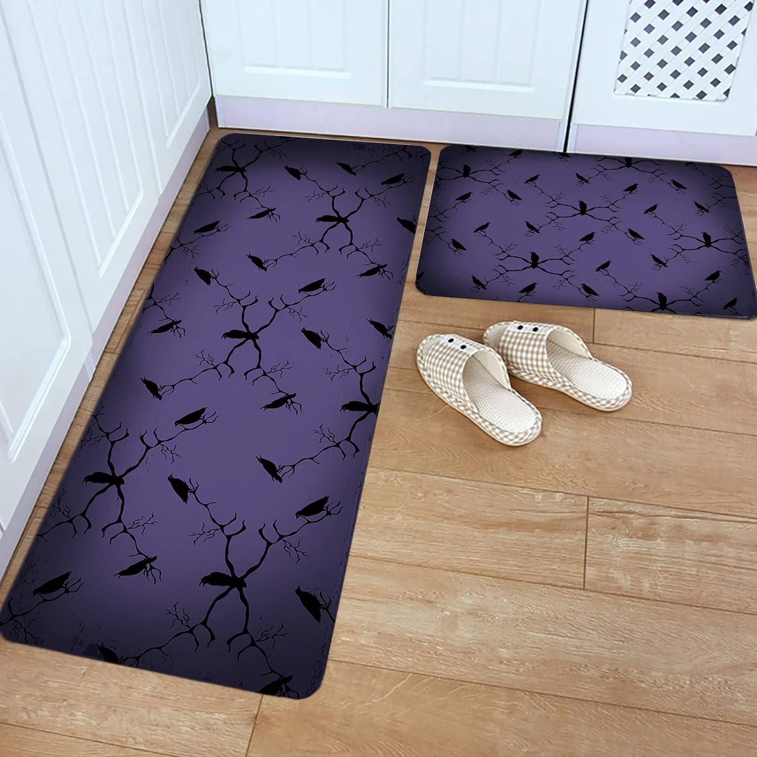 Kitchen Rug Mat Halloween Crows Branch, Set of 2, Anti-Fatigue Non-Skid ...