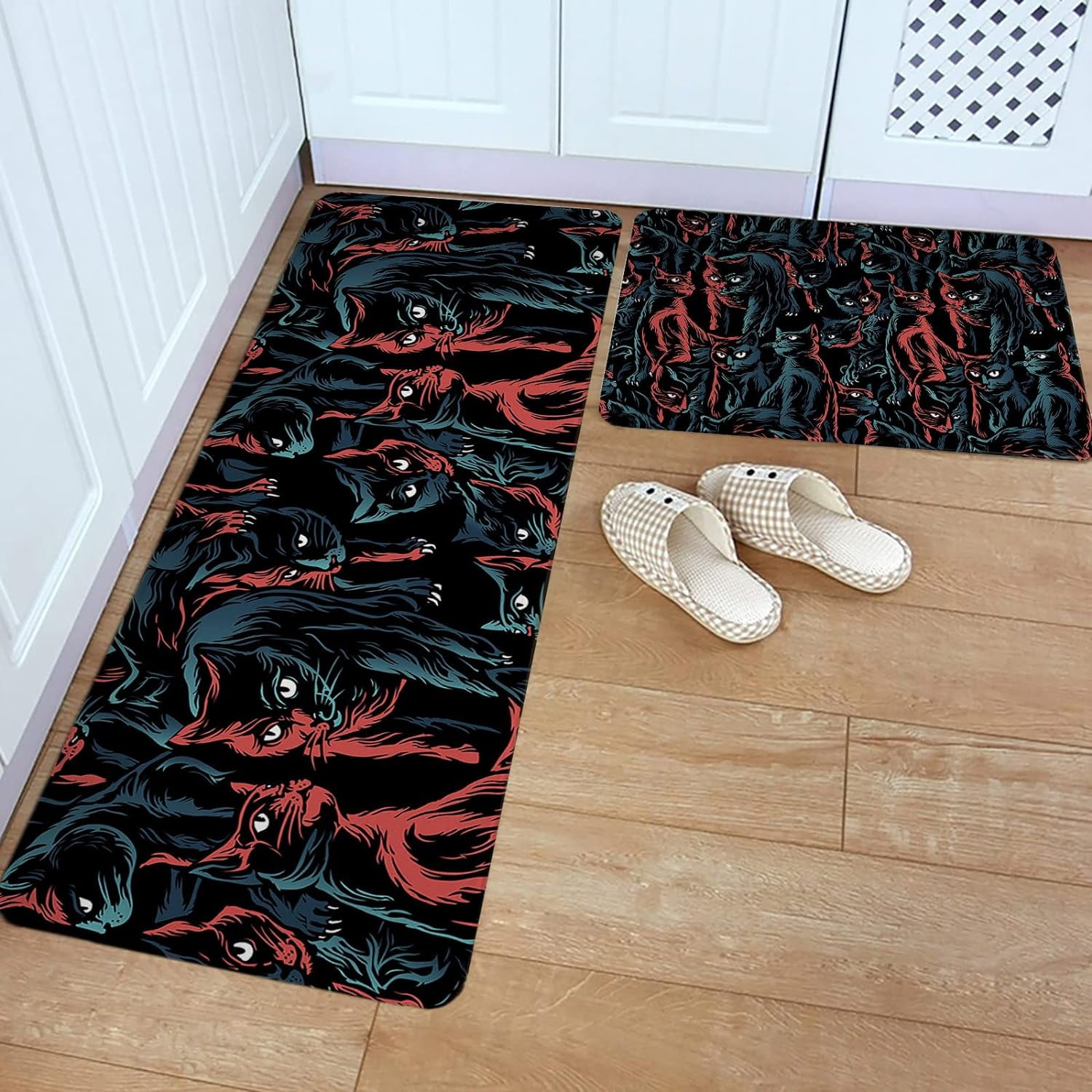 Kitchen Rug Mat Halloween Scary Cats, Set of 2, Anti-Fatigue Non-Skid ...