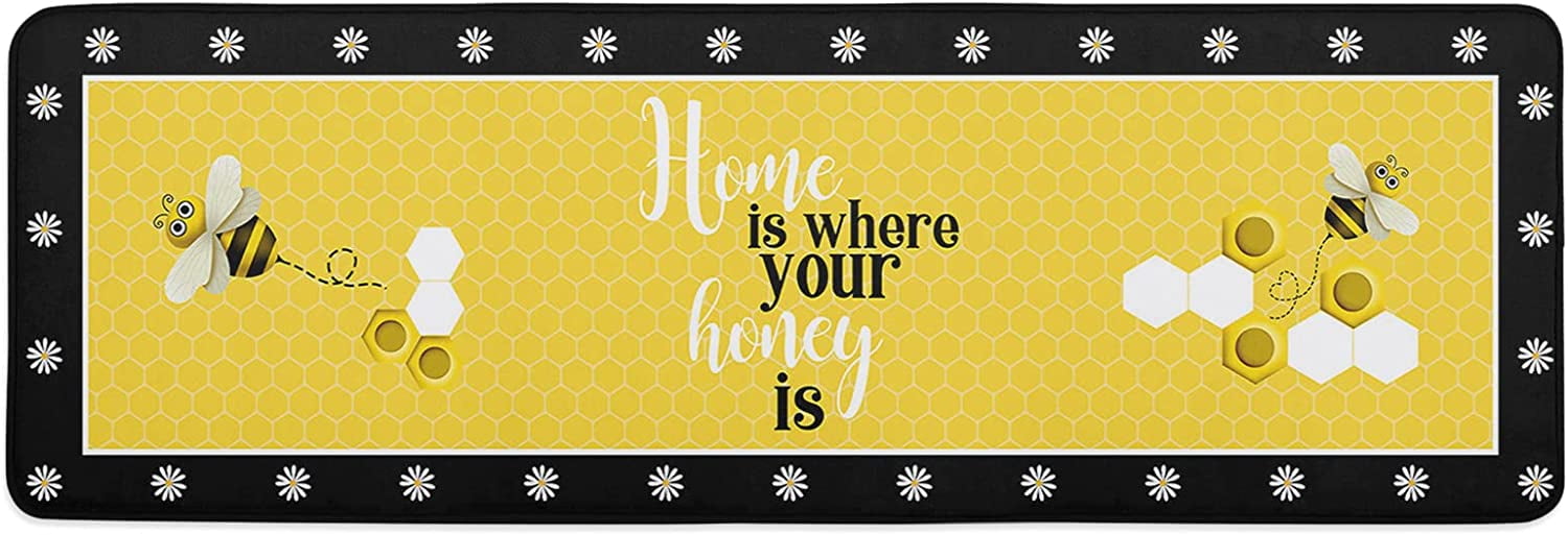 Kitchen Rug & Mat Set, Non-slip, Bee Daisy Design, Durable Runner ...
