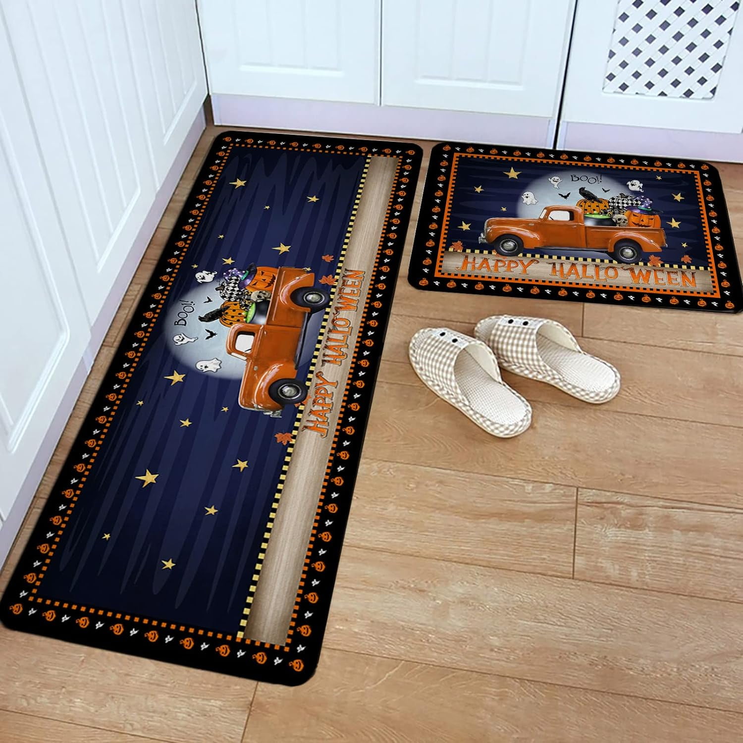 Kitchen Rug Mat Spooky Halloween Truck, Set of 2, Anti-Fatigue Non-Skid ...