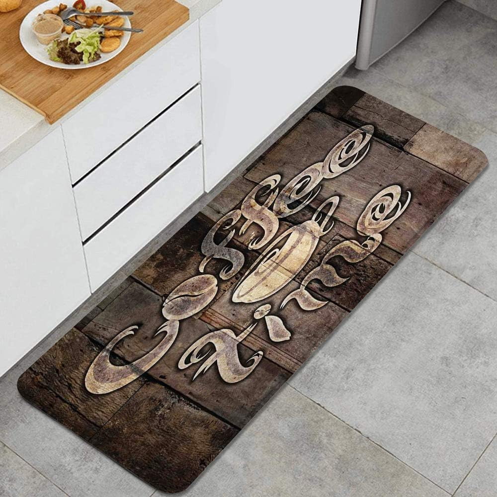 Kitchen Rug,Modern Coffee Time Grunge Back Print,Waterproof Non Skid ...
