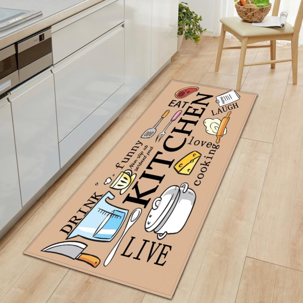 Kitchen Rug Non-Slip Black Rubber Backing Mat Throw Rug for Kitchen ...