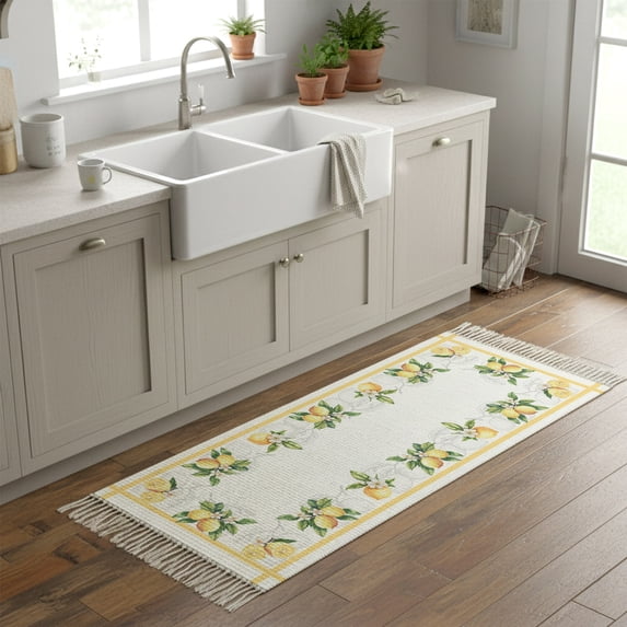 Kitchen Rug Runner 2'x 5', Lemon Yellow Indoor/Outdoor Washable Carpet ...