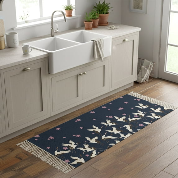 Kitchen Rug Runner 2'x 5', Pink Cherry Blossoms Indoor/Outdoor Washable ...