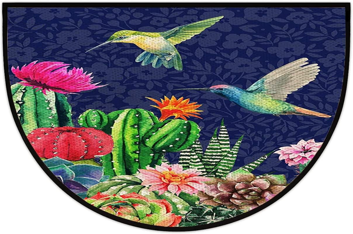 Kitchen Rug Runner Non Slip Spring Hummingbird Cactus Half Round Summer ...