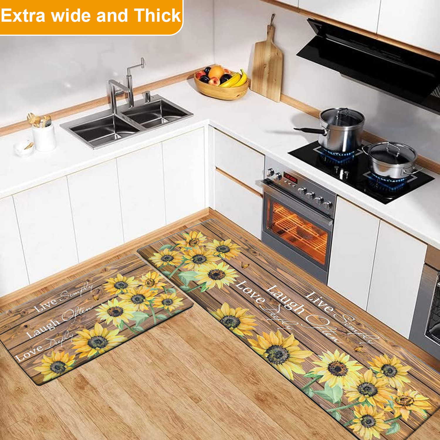 Kitchen Rugs and Runner Set of 2, Yamaziot Sunflower Rugs for Kitchen ...