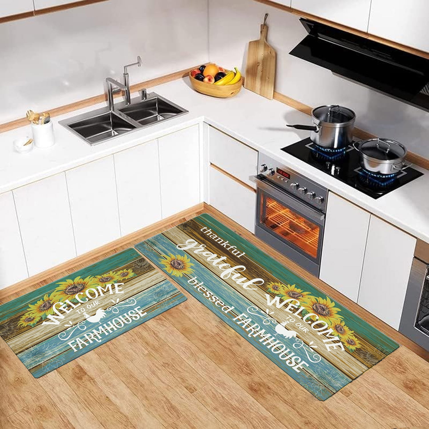 Kitchen Rugs and Runner Set of 2, Yamaziot Sunflower Rugs for Kitchen ...