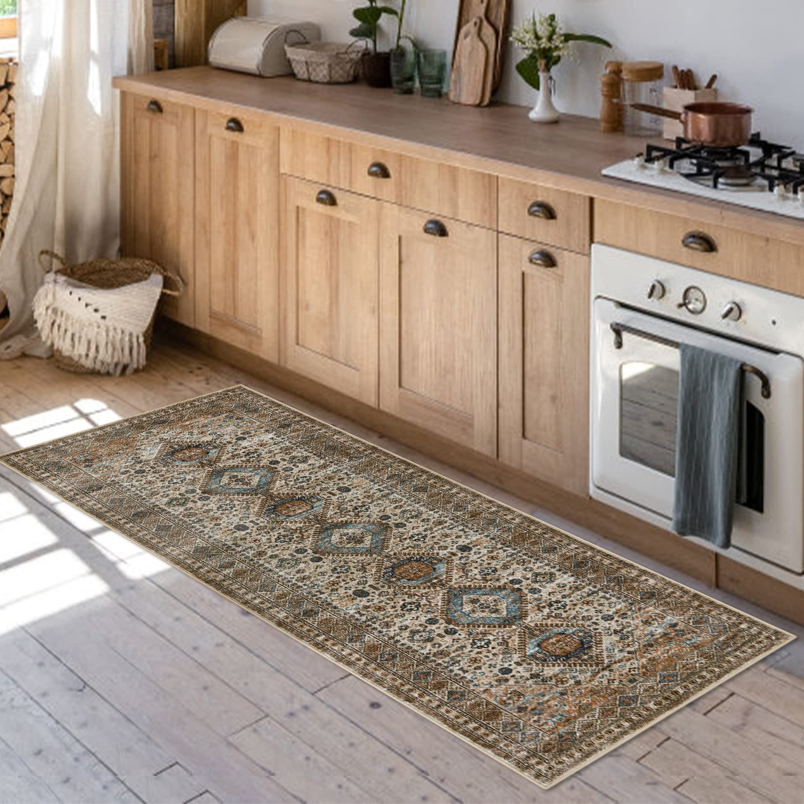 Kitchen Rug Runner Vintage Machine Washable Runner Rug Low Pile Non ...
