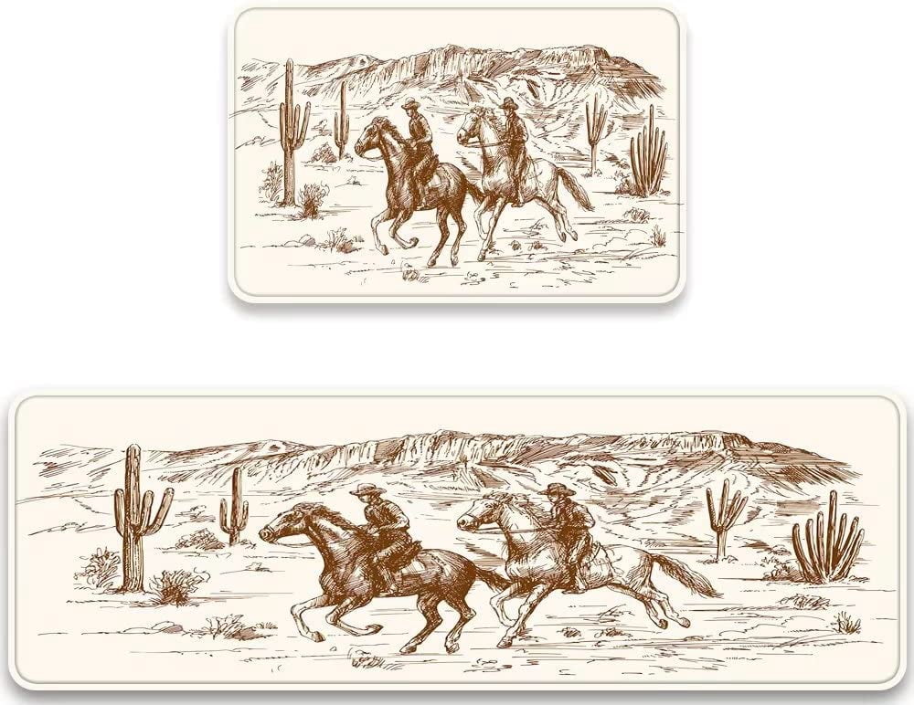 Kitchen Rug Set 2 Pieces Western Country Theme of American Wild West ...