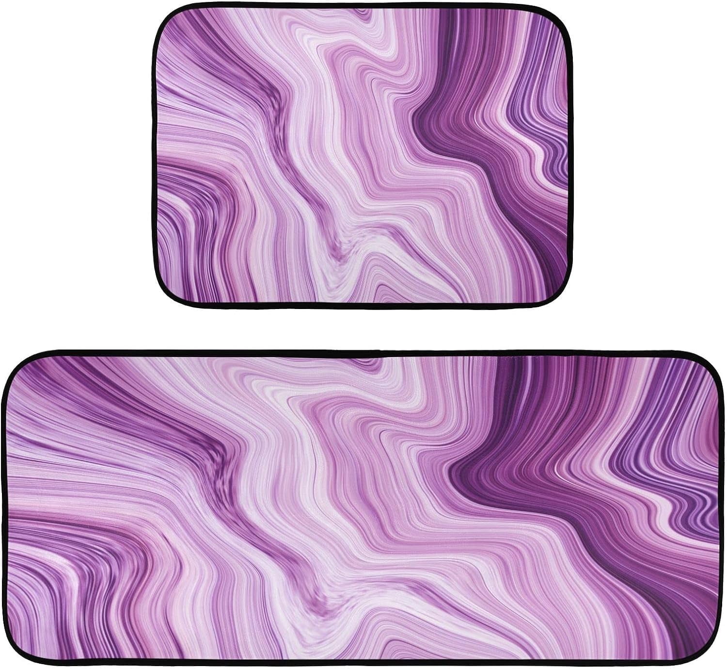 Kitchen Rug Set of 2, Purple Marble Texture Cushioned Anti-Fatigue ...