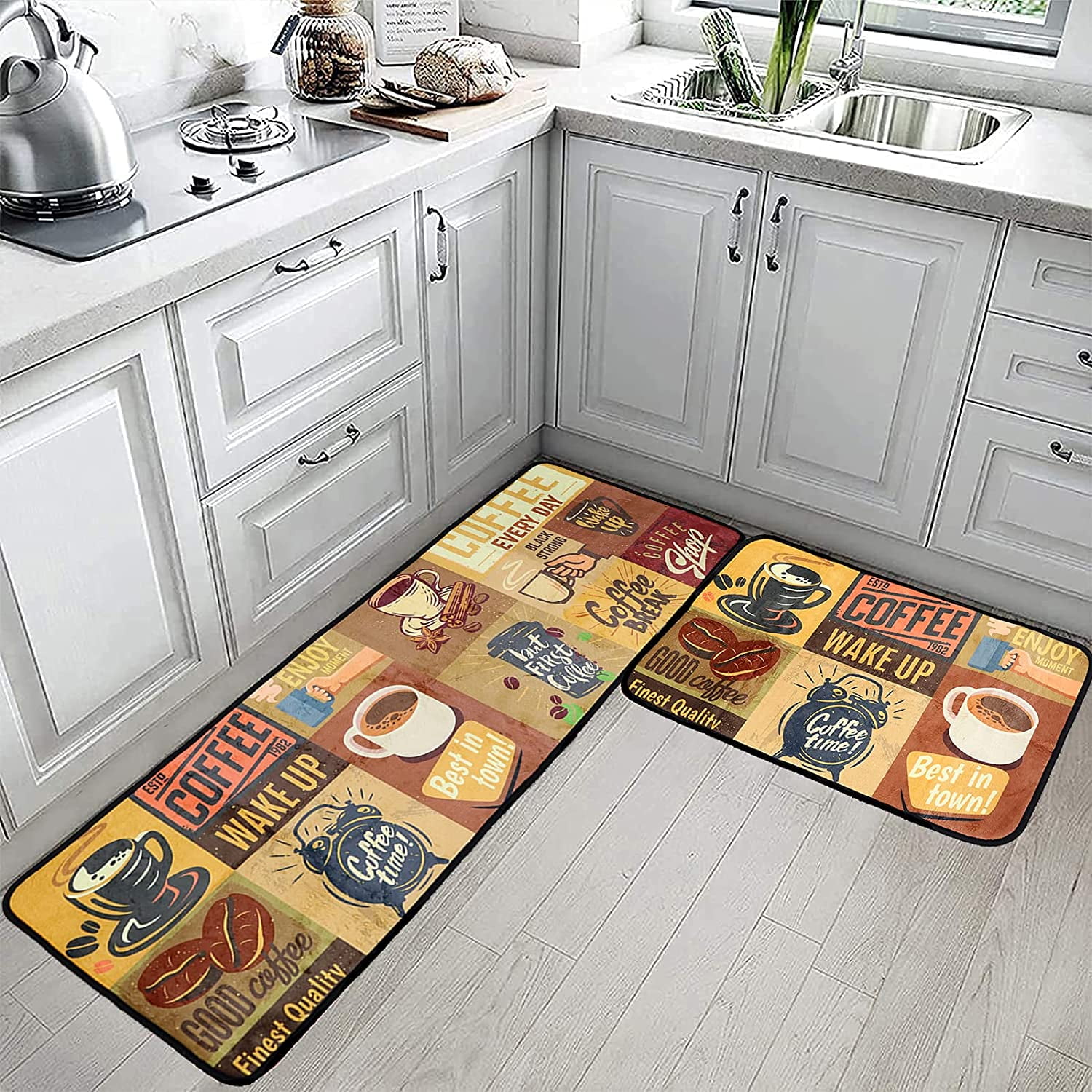 Kitchen Rug Set Vintage Cafe Coffee Theme Anti Fatigue Kitchen Mats 2 ...