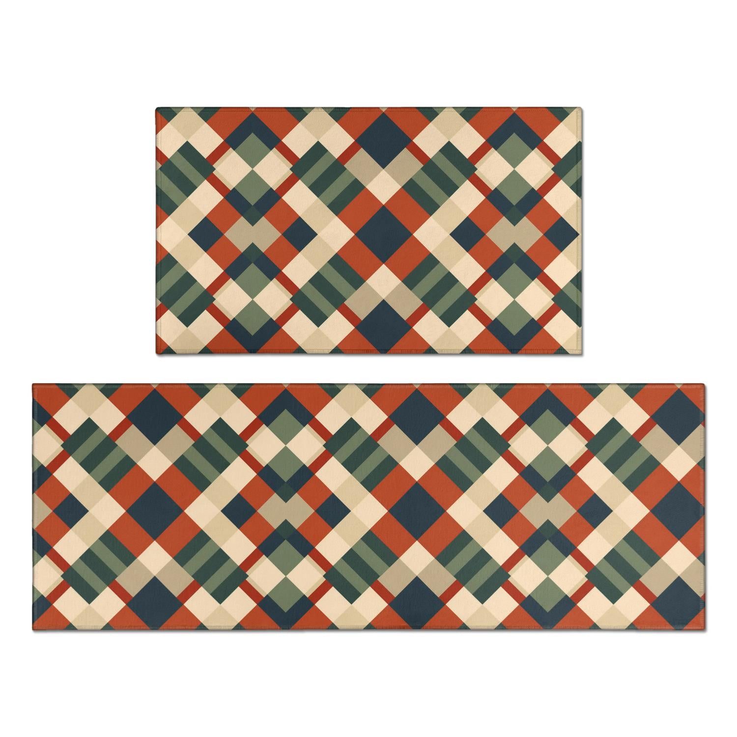 Kitchen Rug Sets 2 Piece Christmas Plaid Rugs Waterproof Non-Slip ...