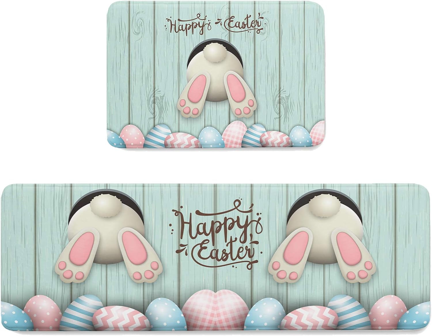 Kitchen Rug Sets 2 Piece Happy Easter Egg Funny Rabbit Non Slip Anti ...