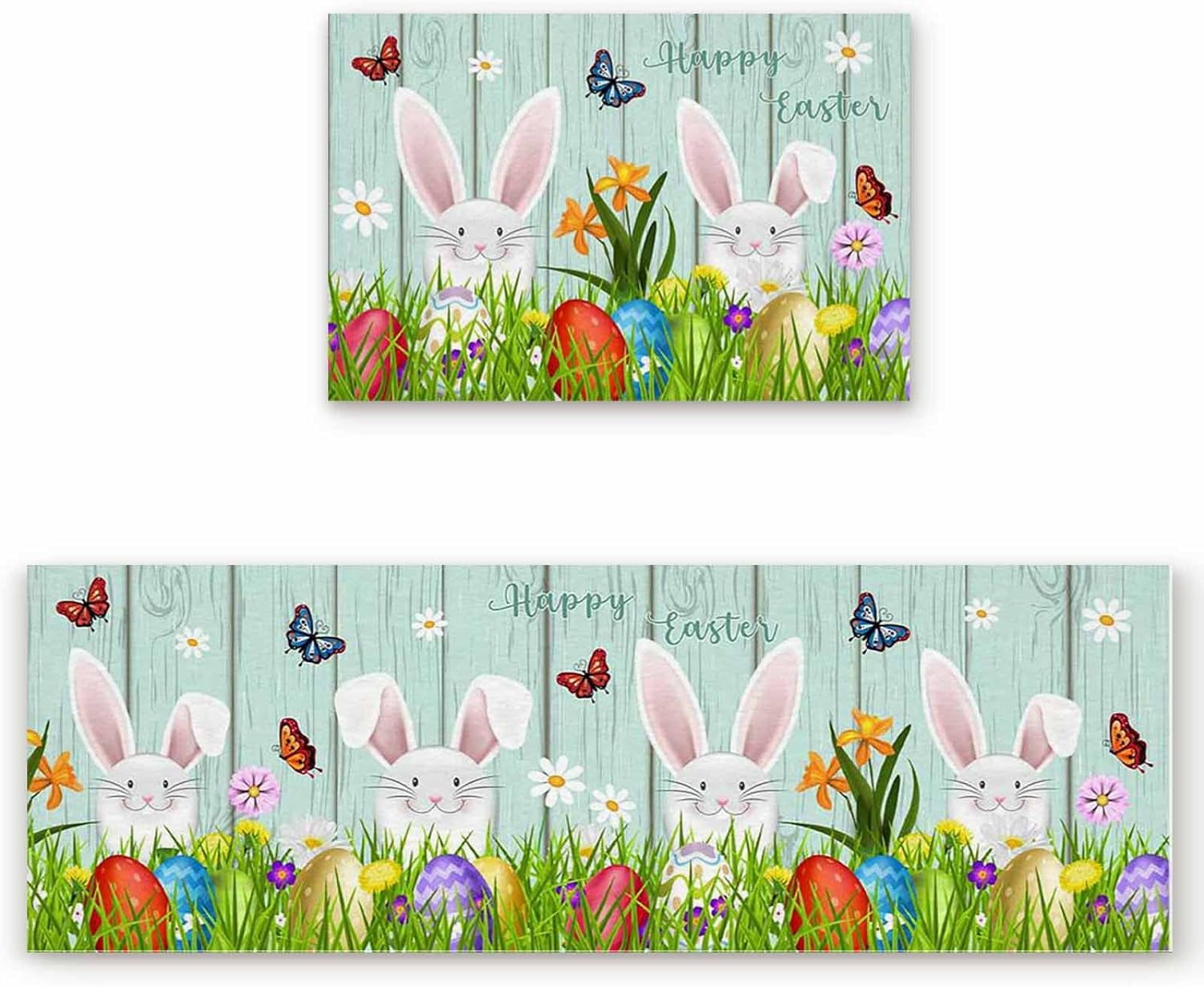 Kitchen Rug Sets 2 Piece Happy Easter Rabbits Butterfly Eggs Non Slip ...