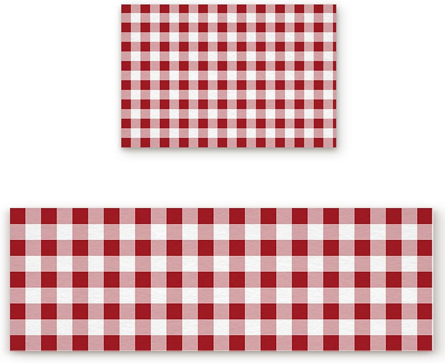 Kitchen Rug Sets 2 Piece Red White Buffalo Plaid Check Non Slip Anti ...
