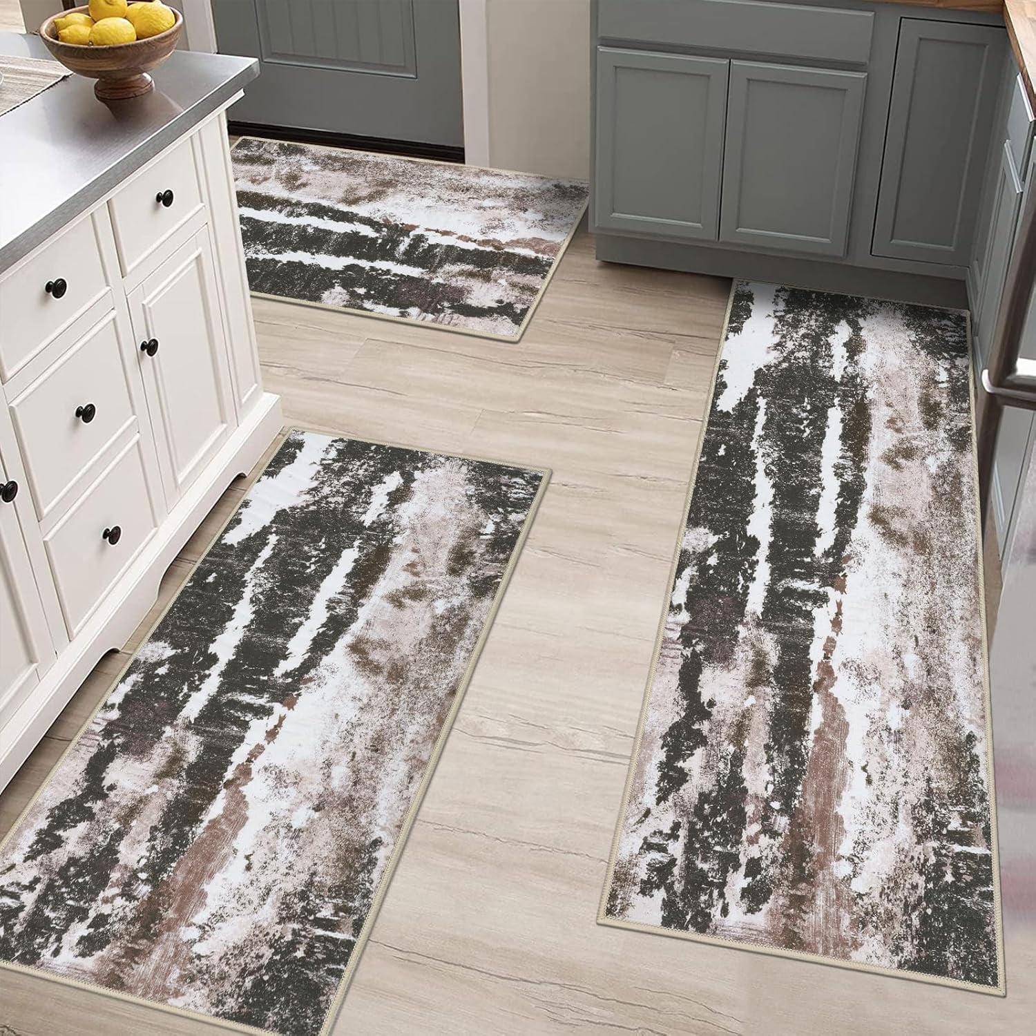 Kitchen Rug Sets 3 Piece with Runner Abstract Kitchen Rugs and Mats Non ...