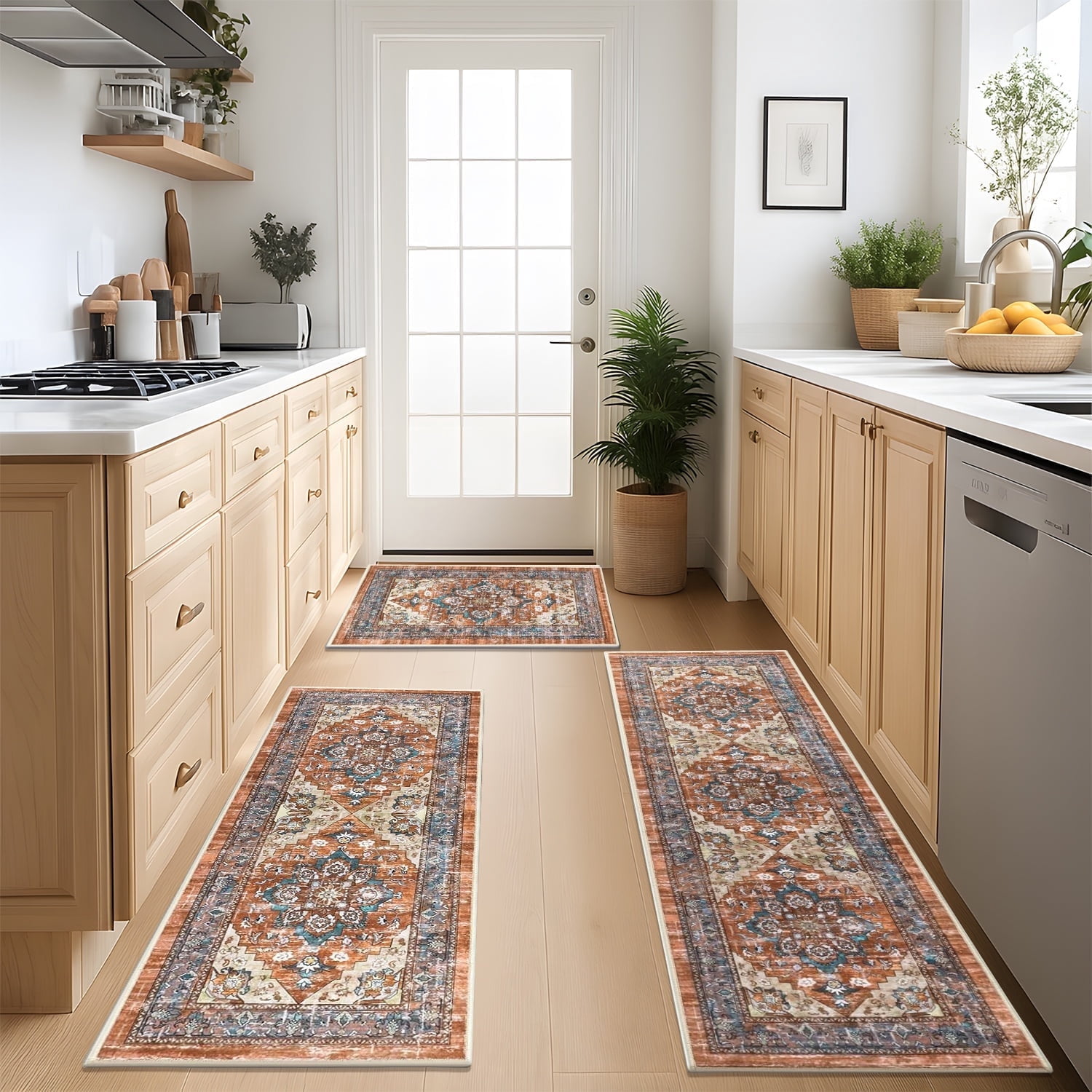 Yamaziot Kitchen Rug and Runner Sets of 3, Washable Non Slip Farmhouse ...
