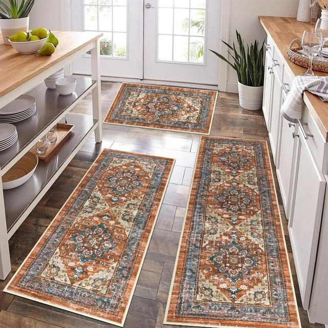 Yamaziot 3-Piece Kitchen Rug and Runner Set, Non-Slip, Washable, Thin ...