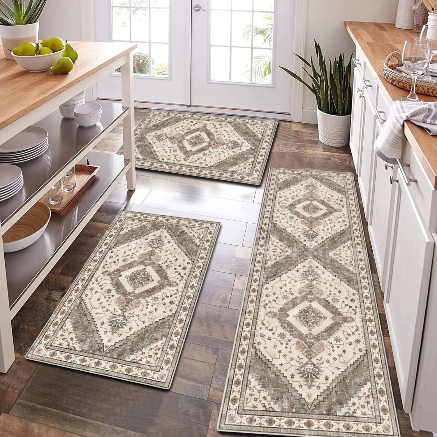 Yamaziot 3-Piece Kitchen Rug and Runner Set, Non-Slip, Washable ...