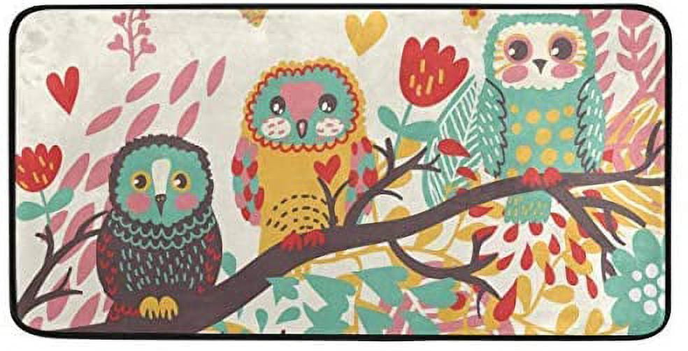 Kitchen Rugs Cute Owls On Branch Design Non-Slip Soft Kitchen Mats Bath ...