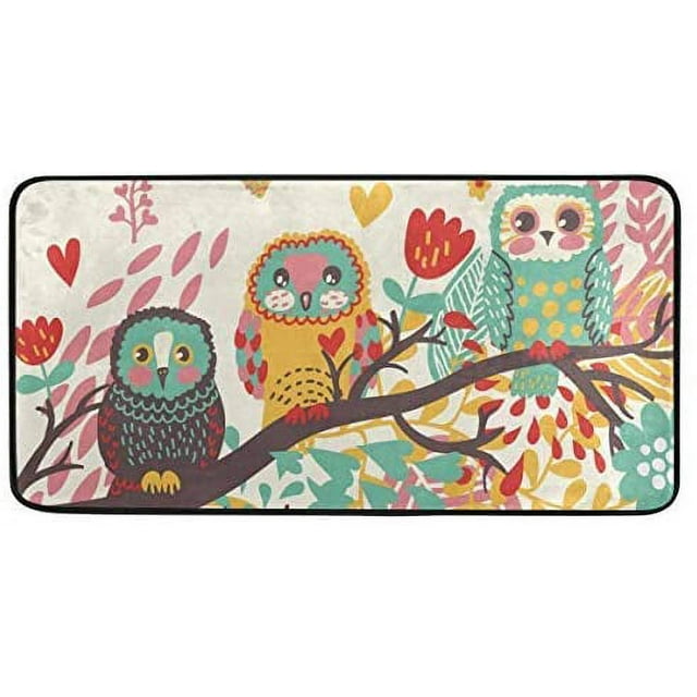 Kitchen Rugs Cute Owls On Branch Design Non-Slip Soft Kitchen Mats Bath ...