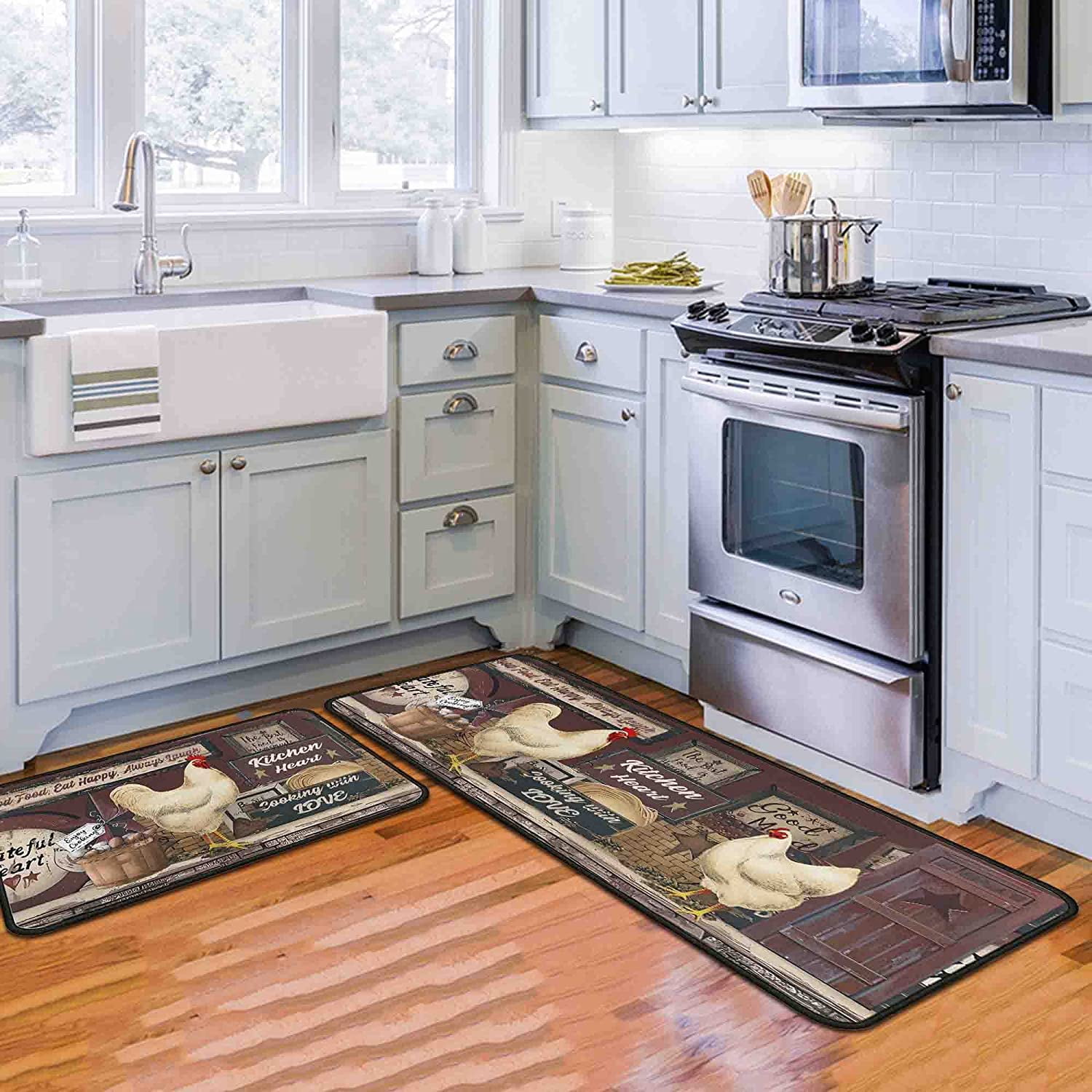 Kitchen Rugs Farmhouse Style for Floor, Rooster Kitchen Rug, Non-Slip ...